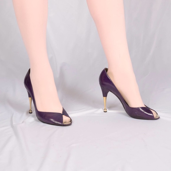 Charles Jourdan | Shoes | Late 7s Purple Open Toe Heels Size Us 8 Vtg ...